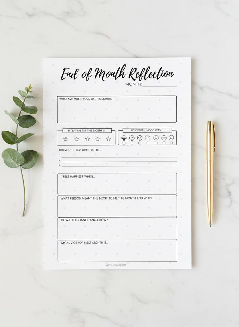 Monthly Reflection Printable, End of Month Review, Goal Setting (canva ...