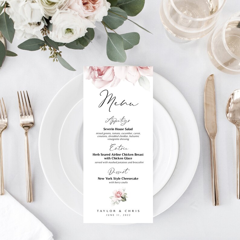 Pink Floral Personalized Menu Custom Sign Wedding Dinner - Etsy