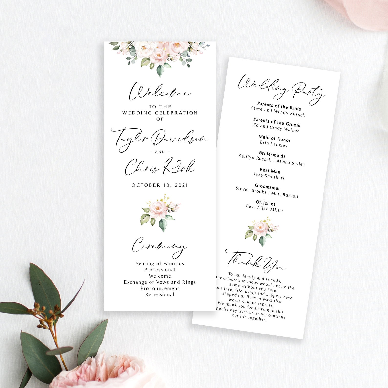 Pink Floral Wedding Program EDIT With Templett Editable - Etsy