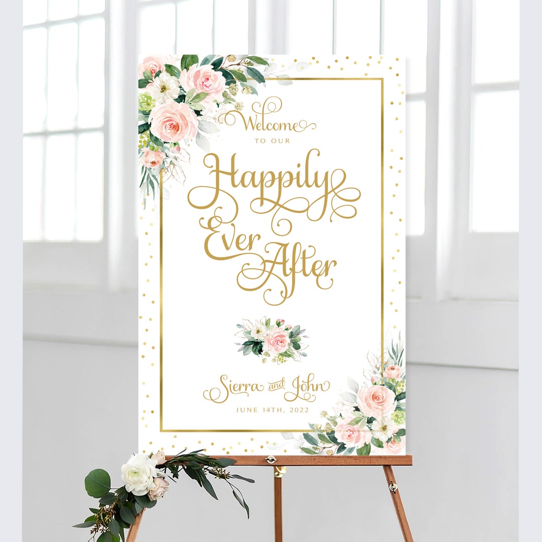 Pink Floral Happily Ever After Sign Wedding Welcome Sign - Etsy