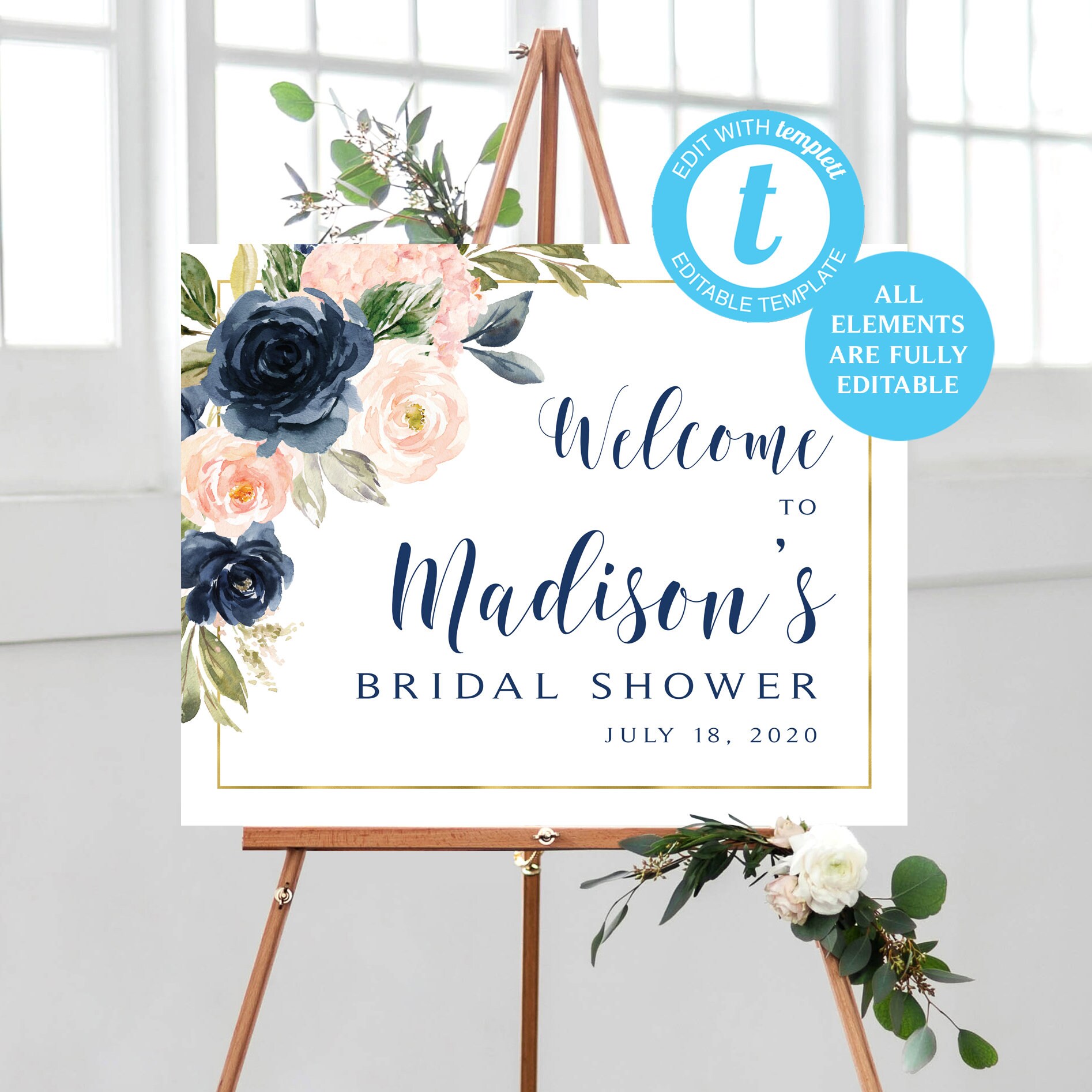 Blush and Navy Shower Welcome Sign Bridal Shower EDIT | Etsy