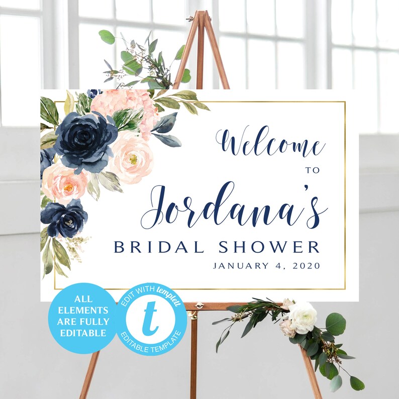 Blush and Navy Shower Welcome Sign Bridal Shower EDIT | Etsy