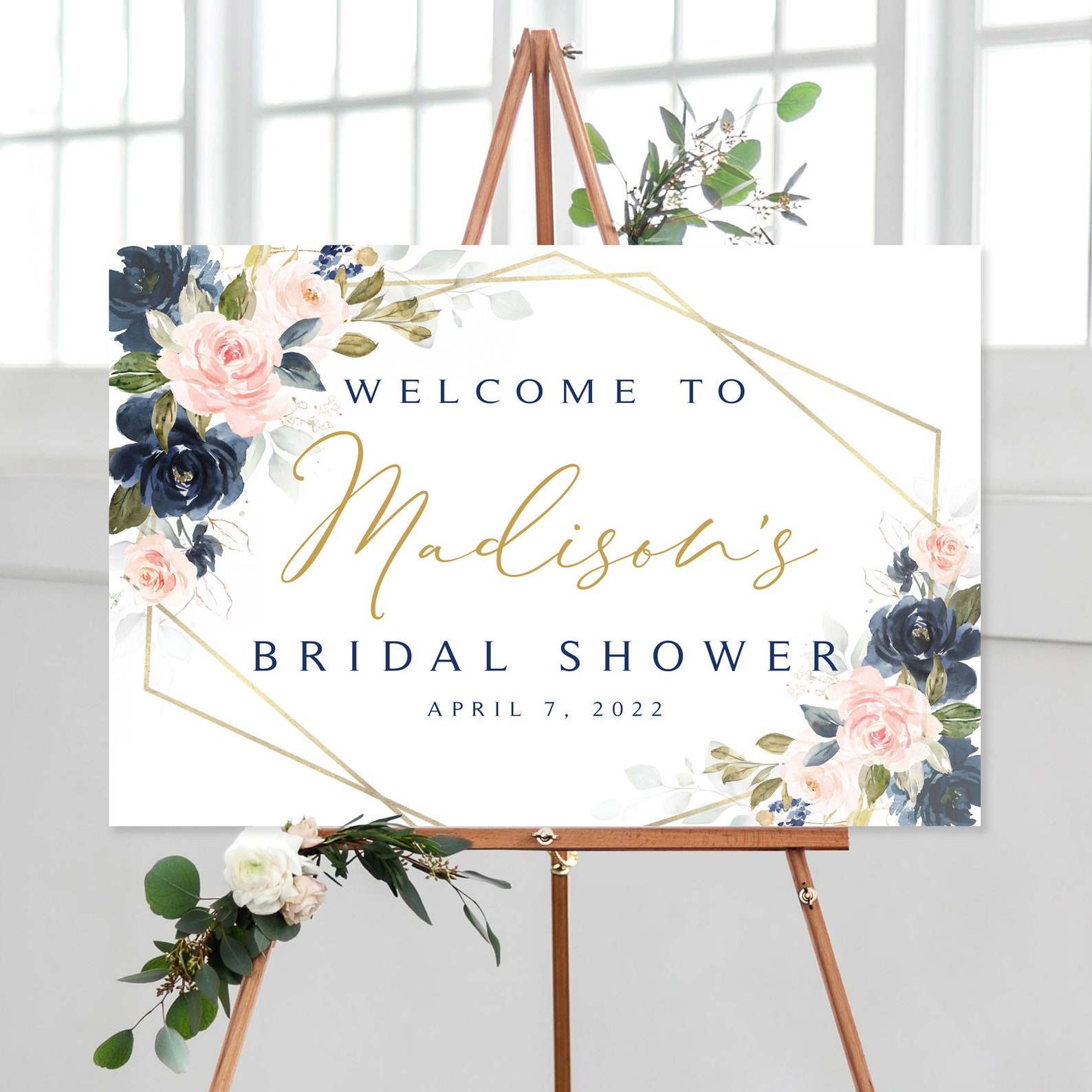 Blush and Navy Shower Welcome Sign Bridal Shower Editable - Etsy