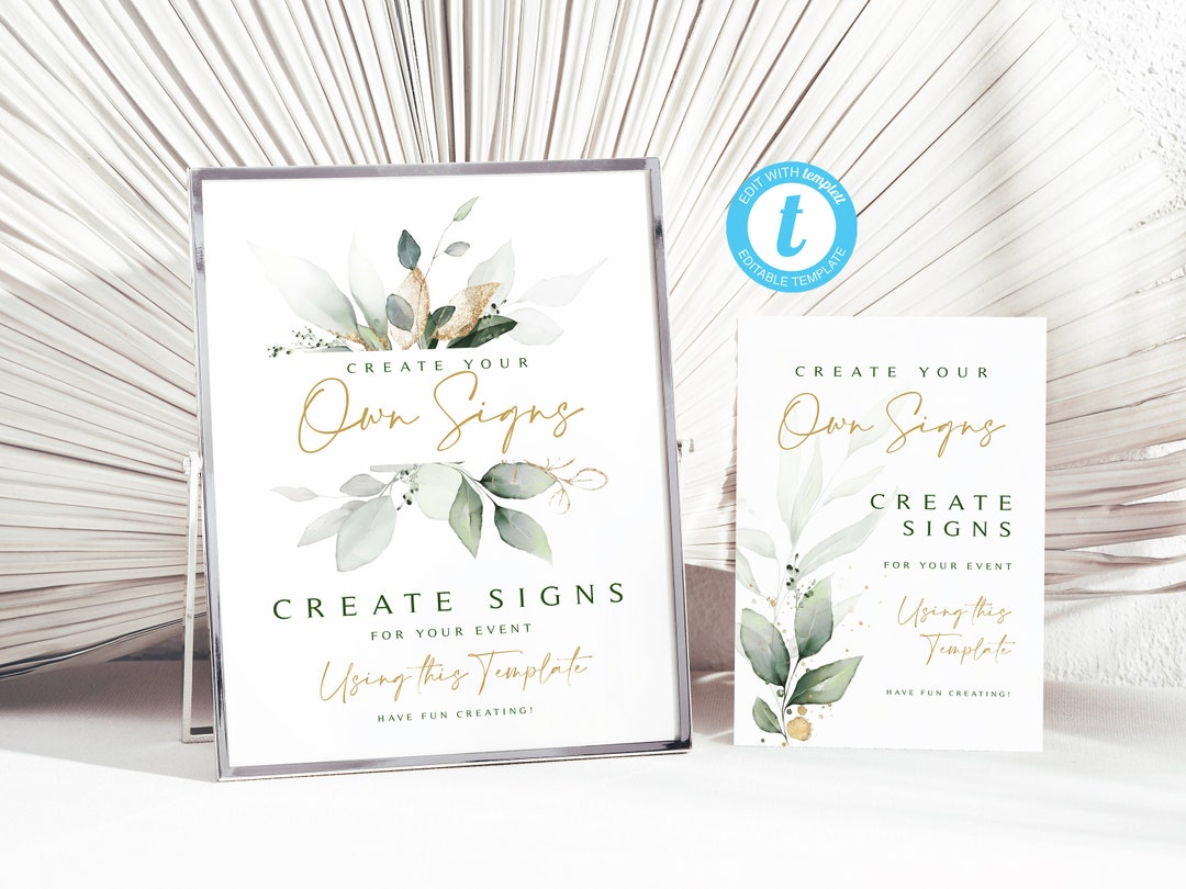 Greenery Sign Template: DIY Golden Leaves Decor (digital Download) - Etsy