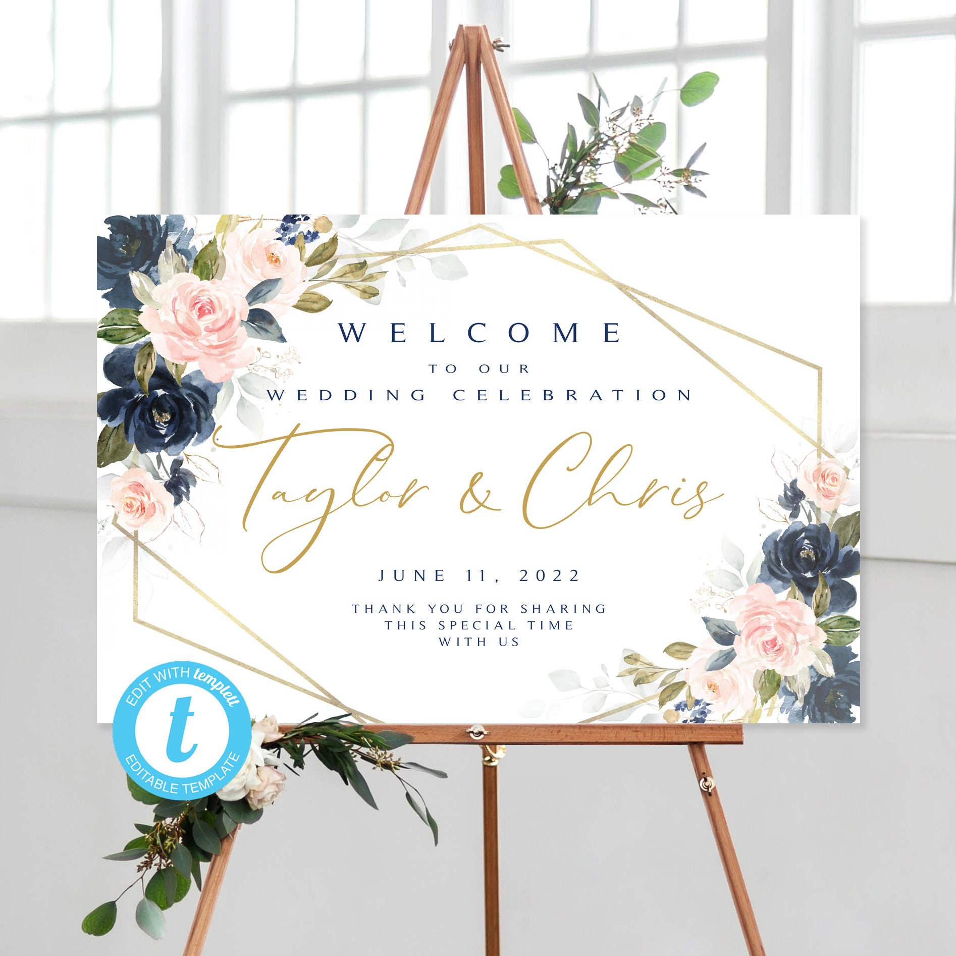 Navy Blue Greenery Wedding Sign - Etsy