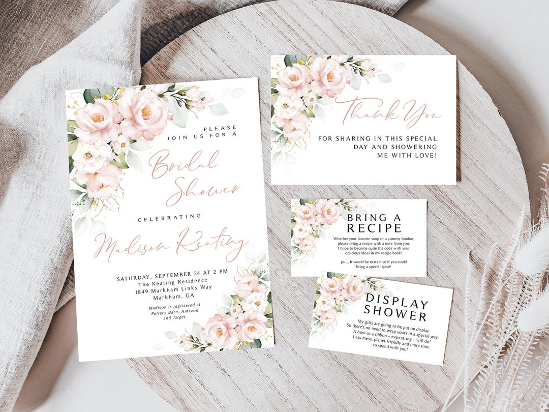 Pink Floral Bridal Shower Invitation Bundle Plus Phone Evite 5 Item ...