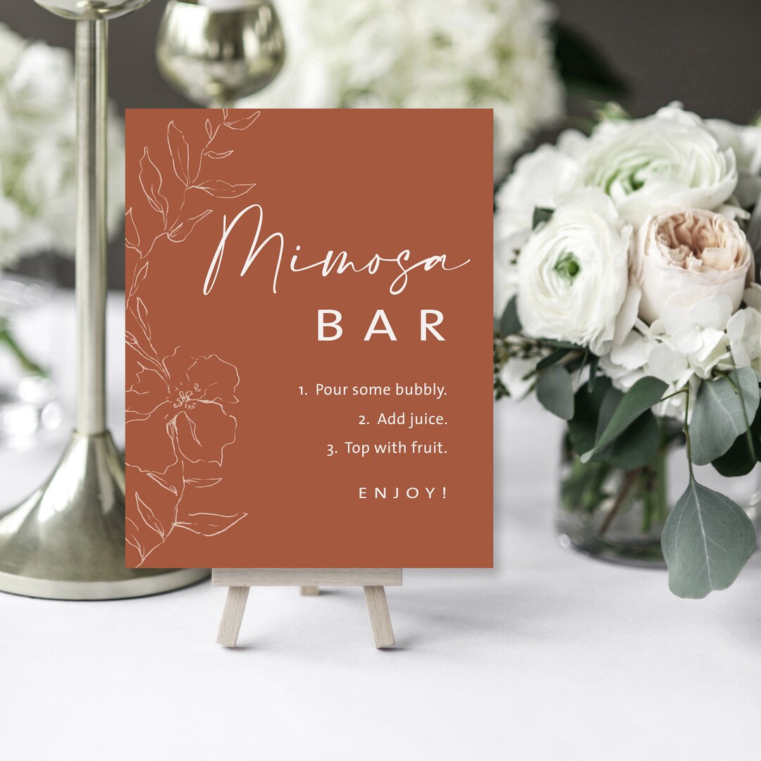 Terracotta Minimalist Mimosa Bar Sign and Tags Shower Decor Mimosa Sign ...