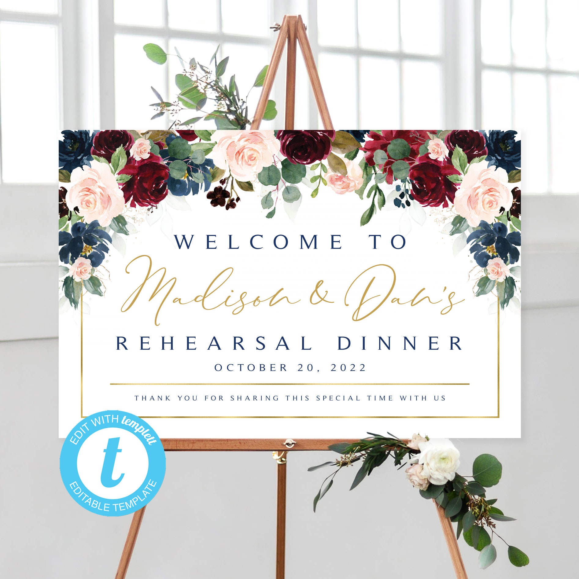 Rehearsal Dinner Welcome Sign EDIT With Templett 24 - Etsy