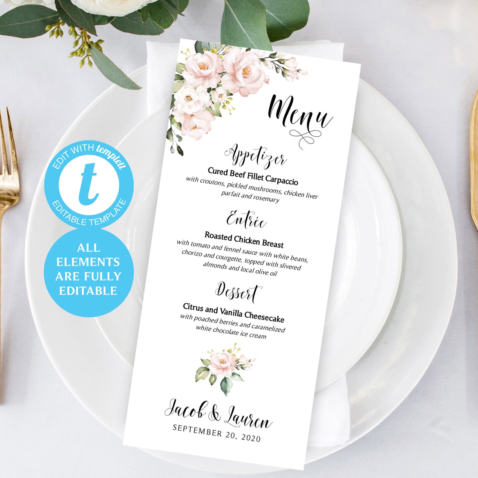 Wedding Menu Editable Template EDIT With Templett - Etsy