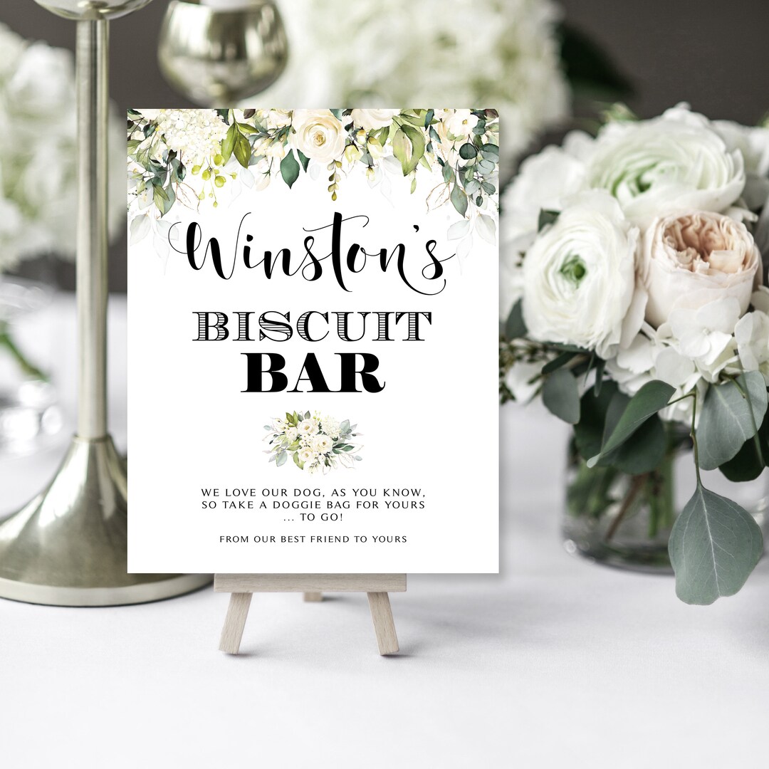 Personalized Dog Biscuit Bar Sign: Cream Roses & Greenery (DIY ...