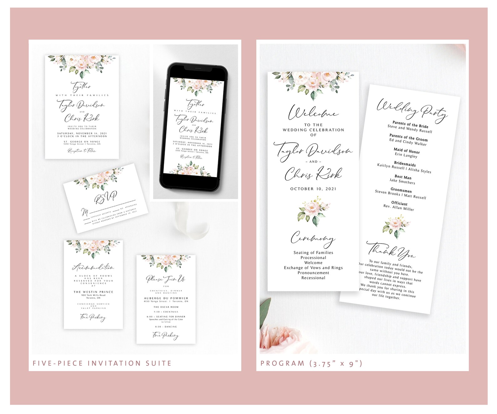 Pink Floral Wedding Templates Bundle Wedding Day Signs - Etsy