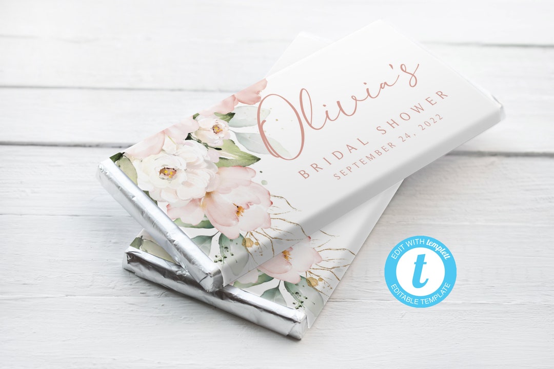 Pink Floral Chocolate Bar Wrapper Template: Blush Roses (digital ...