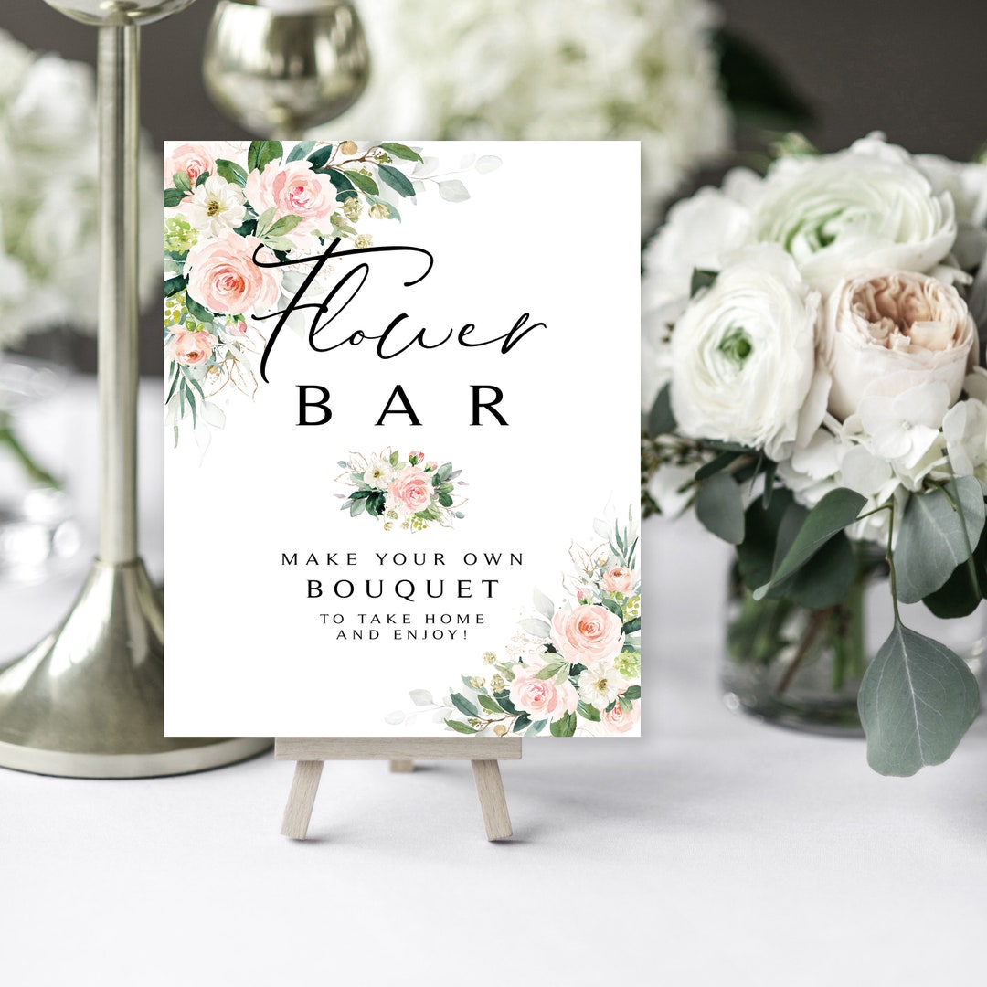 Pink Floral Flower Bar Sign | Favors Table | Make a Bouquet | 8 X 10 ...