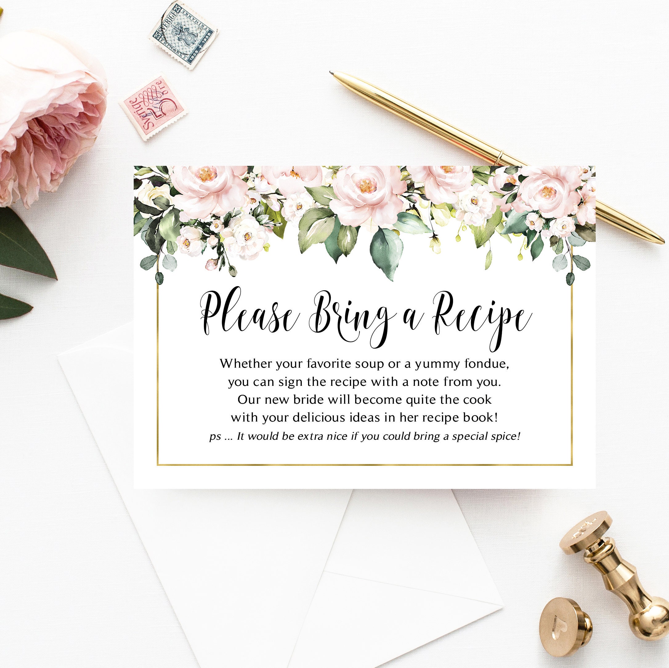 Please Bring a Recipe Card 3.5 x 5 Card DIY Printable | Etsy