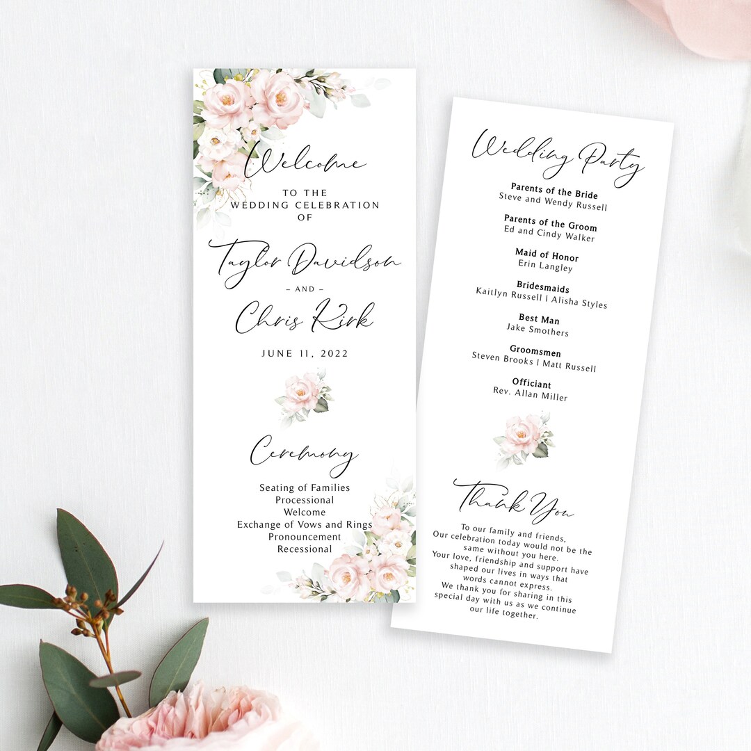 Pink Floral Wedding Program | Floral Wedding Program | Ceremony Program ...