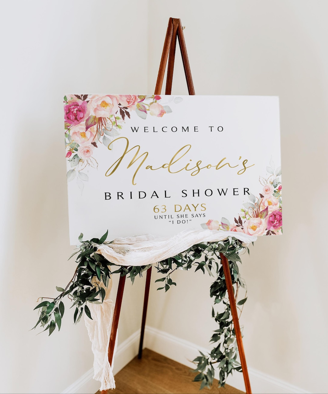 Pink Floral Bridal Shower Welcome Sign and Bonus Printable | 24 X 36 ...