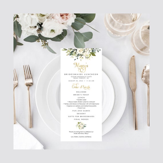 Greenery Order of Events Plate Card Event Timeline - Etsy