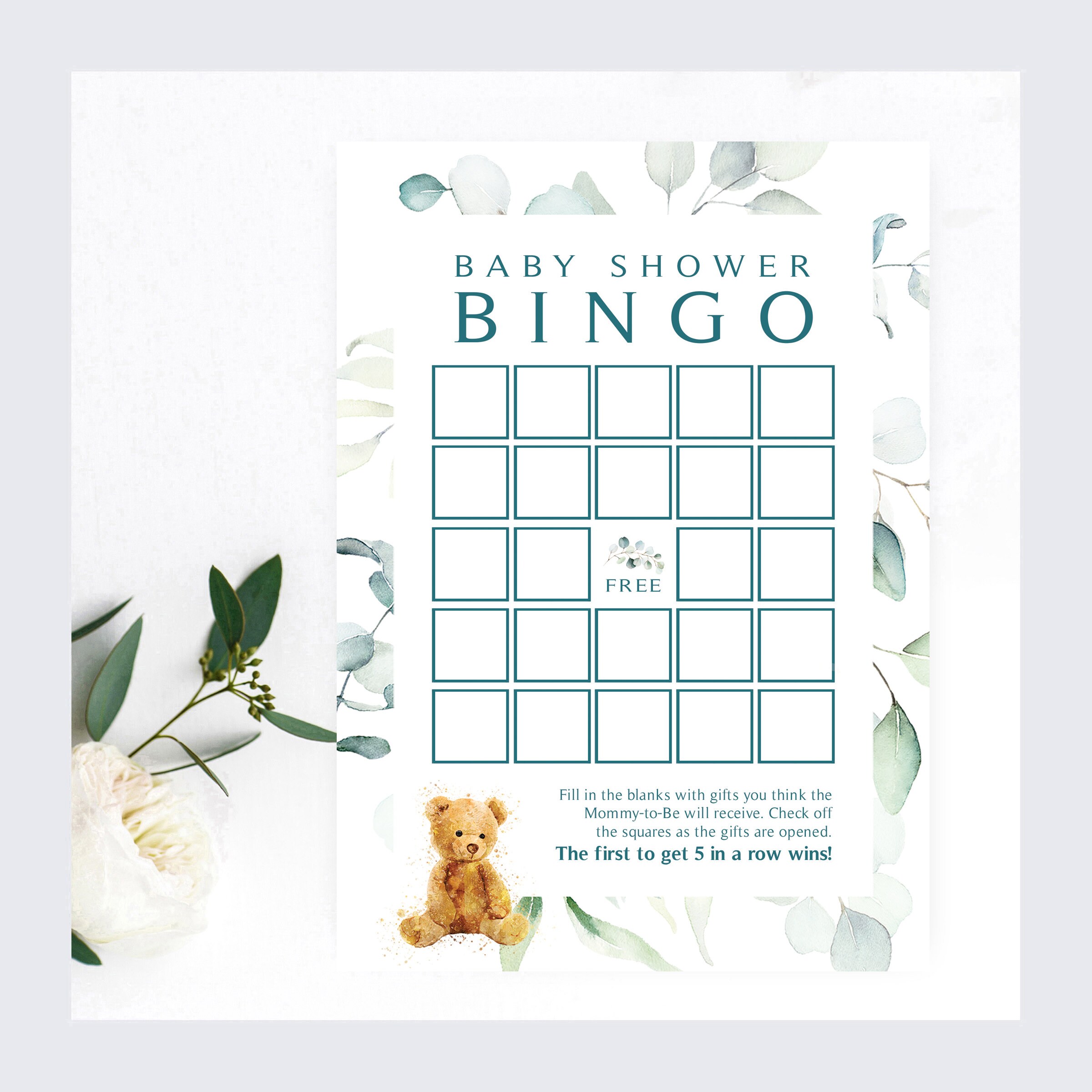 Teddy Bear Baby Shower Bingo Game Baby Bingo 5 X 7 Game | Etsy