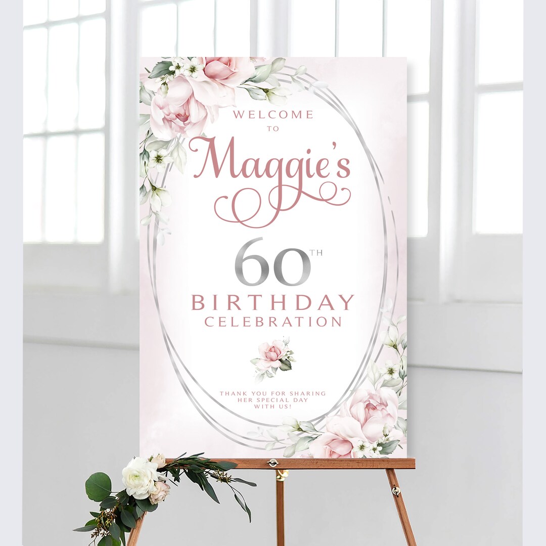 Pink Floral Birthday Welcome Sign and Bonus Printable | Digital ...