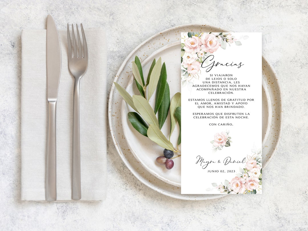 Pink Floral Gracias Plate Card Printable Digital Download Personalized ...