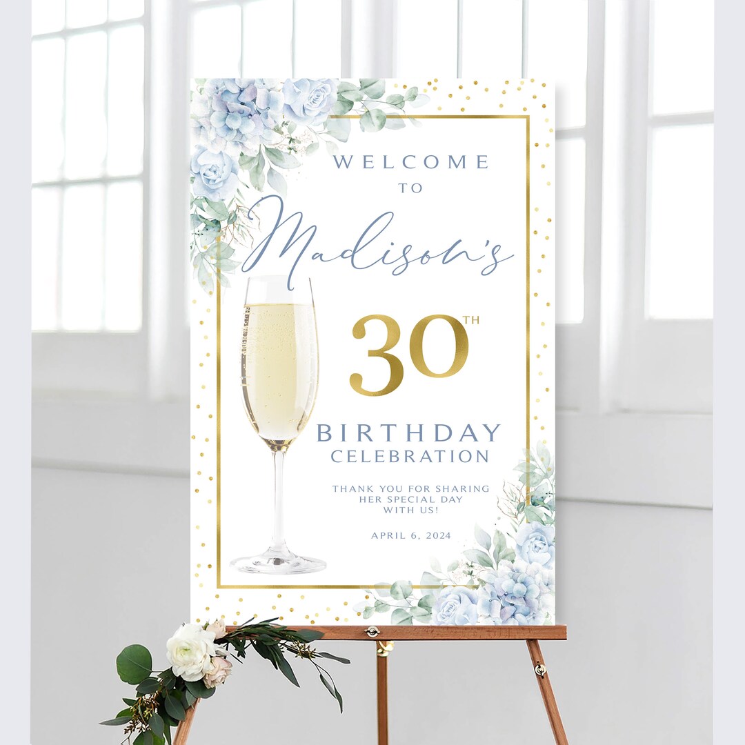 Light Blue Floral Birthday Welcome Sign and Bonus Printable | Digital ...