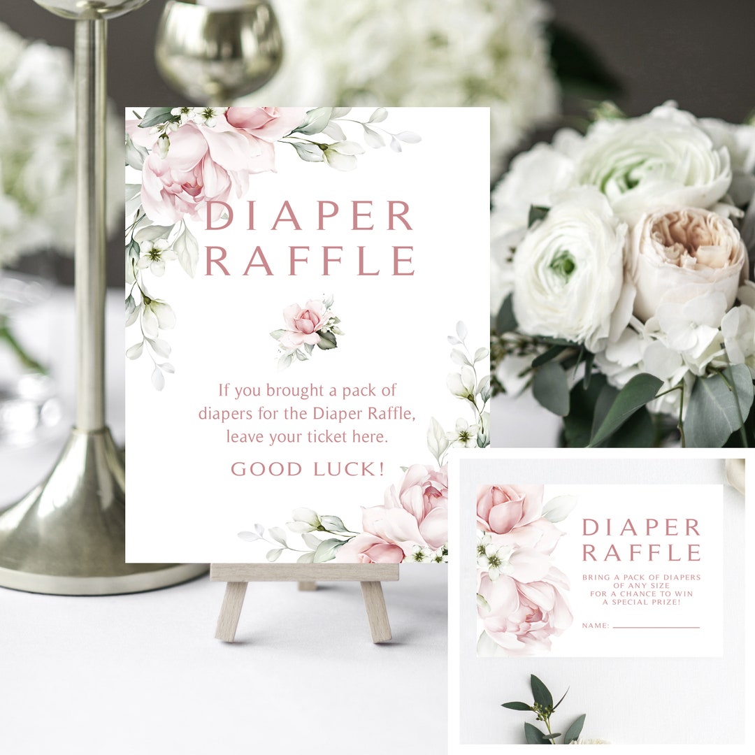 Juego de cartas y letrero de rifa de pañales florales rosas / Juego de ...