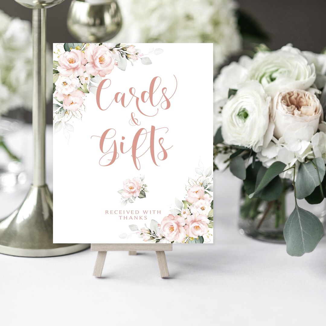Rosa Blumen-Karten und Geschenke Schild: Blush Rose Hochzeitsdeko ...