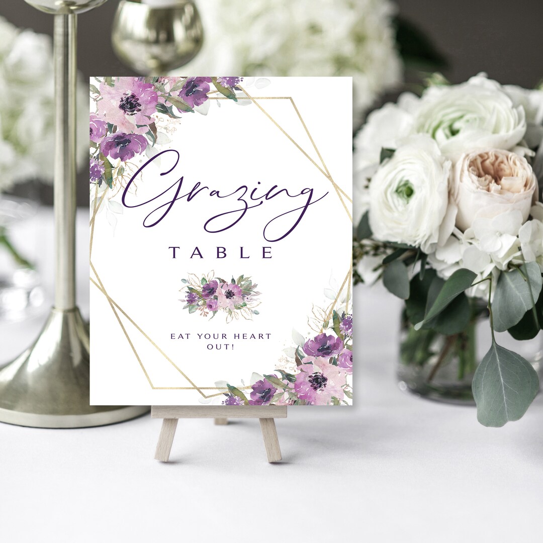 Purple Floral Grazing Table Sign | Table Top Sign | Food Table Sign ...