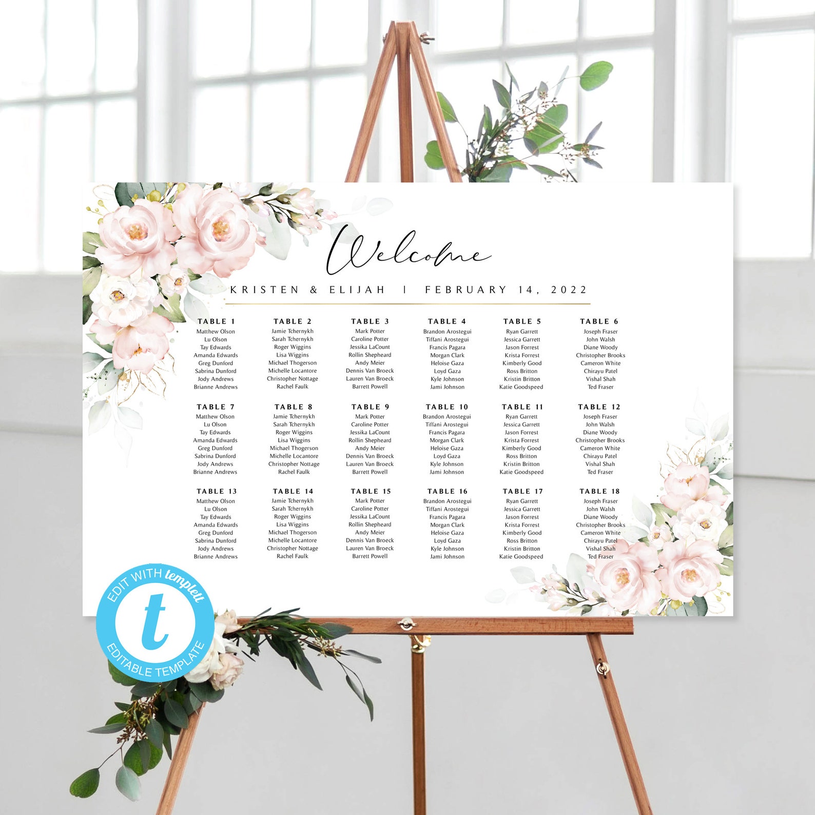 Pink Floral Seating Chart by Table EDIT With Templett 3 - Etsy