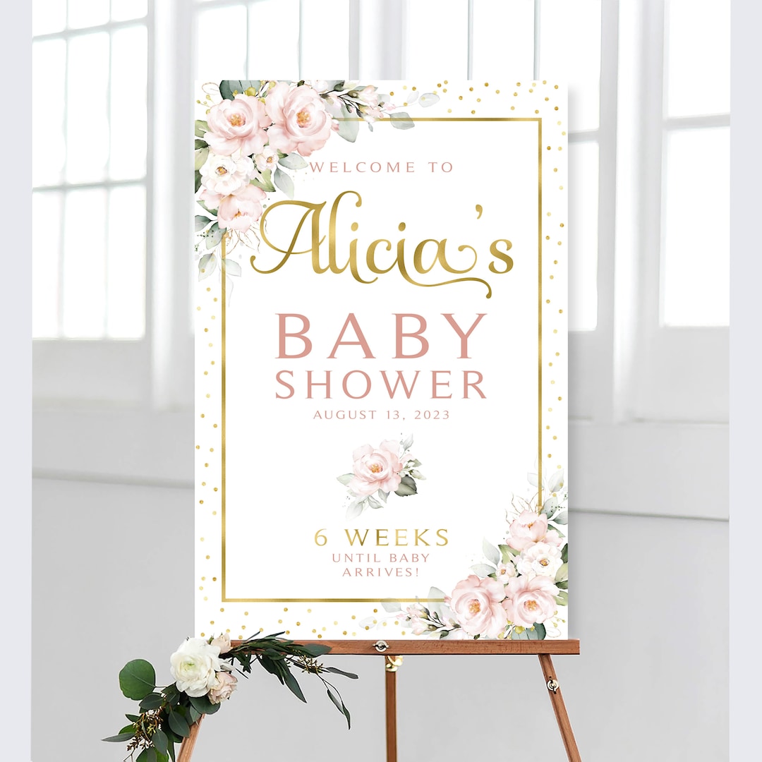 Pink Floral Baby Shower Welcome Sign: Personalized Printable (digital ...