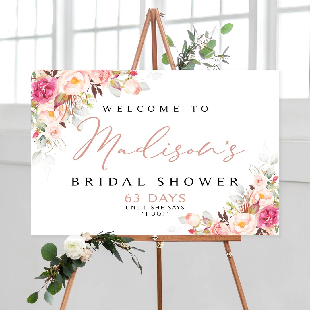 Pink Floral Bridal Shower Welcome Sign and Bonus Printable | 24 X 36 ...