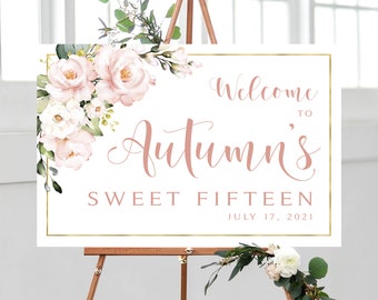 Pink Floral Quinceañera Bienvenidos Sign Sweet 15 Mis | Etsy