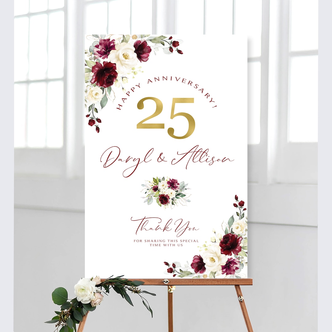 Red Roses Anniversary Sign: Personalized Printable (digital Download ...