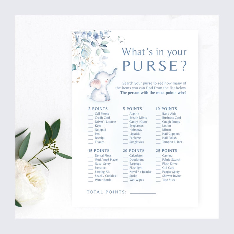 Baby Elephant Baby Shower What's in Your Purse Baby - Etsy