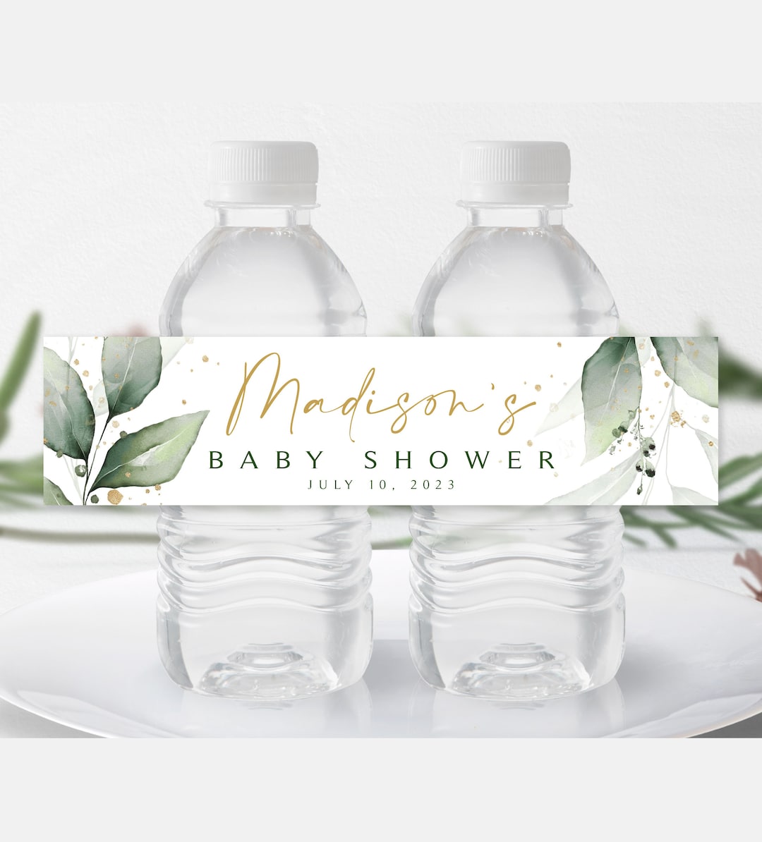 Greenery Water Bottle Label: Golden Leaves Wrap (digital Download) - Etsy