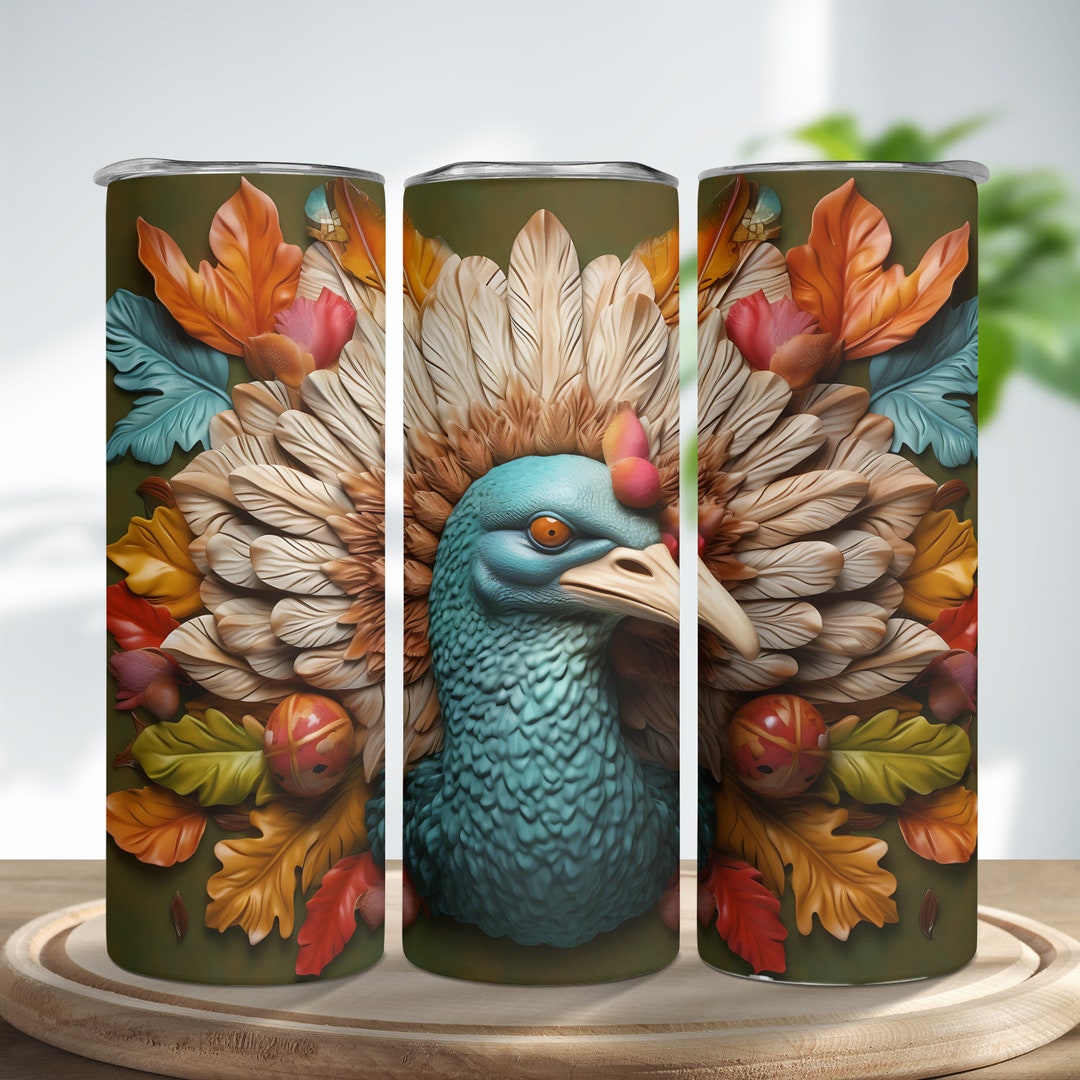 20 Oz Skinny Tumbler 3D Colorful Turkey Head Tumble 3D - Etsy