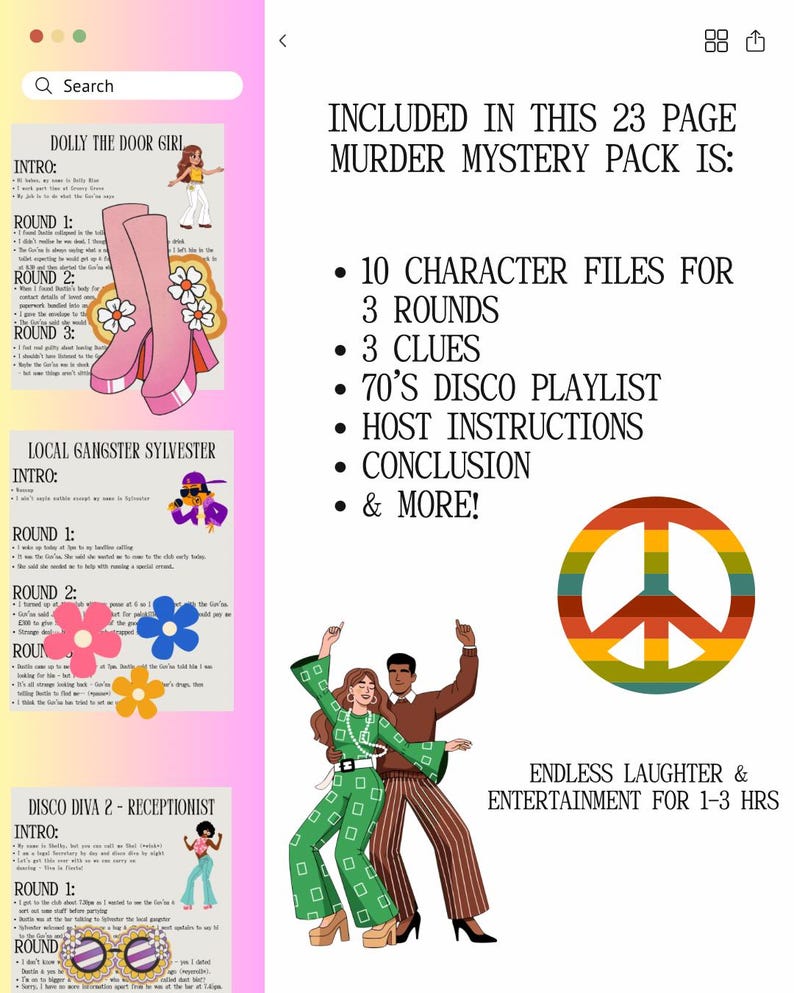Murder Mystery at the 1970’s Disco! New Years Eve Dinner Party Game for ...