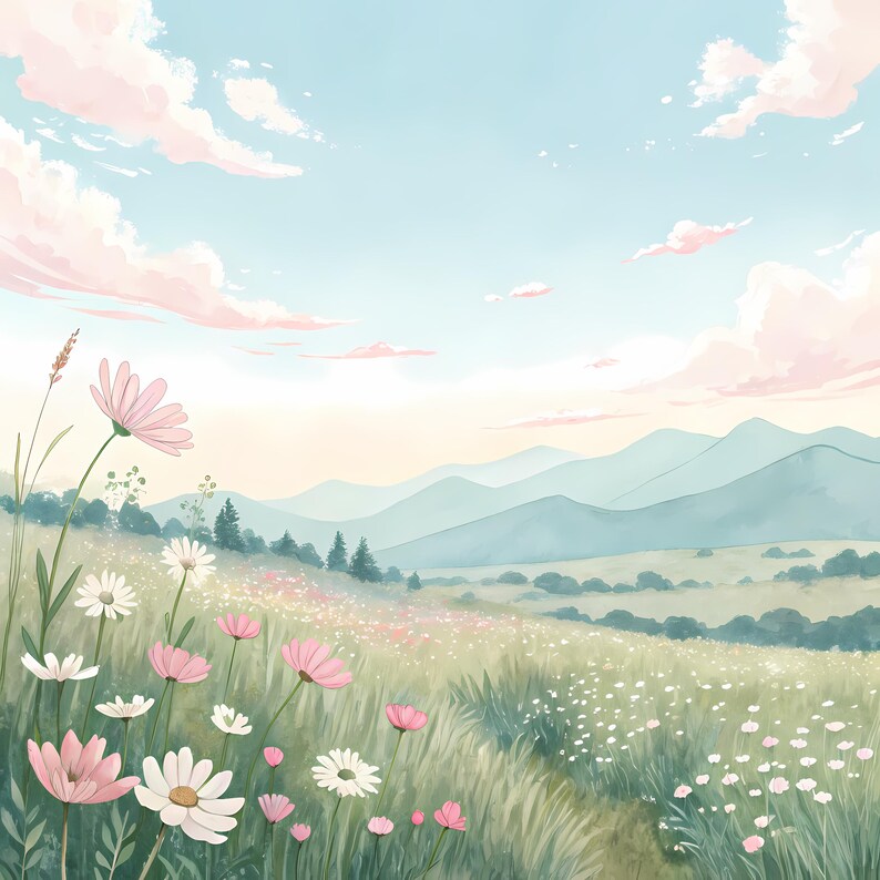 Pastel Watercolor Flower Field Wallpaper | Soft Spring Meadow Art ...