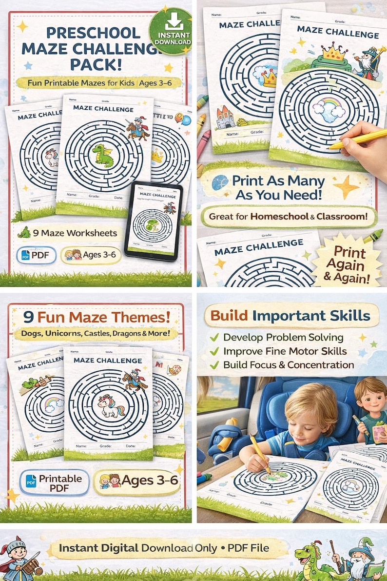 Preschool Maze Challenge Printable | Fun Labyrinth Worksheets for Kids ...