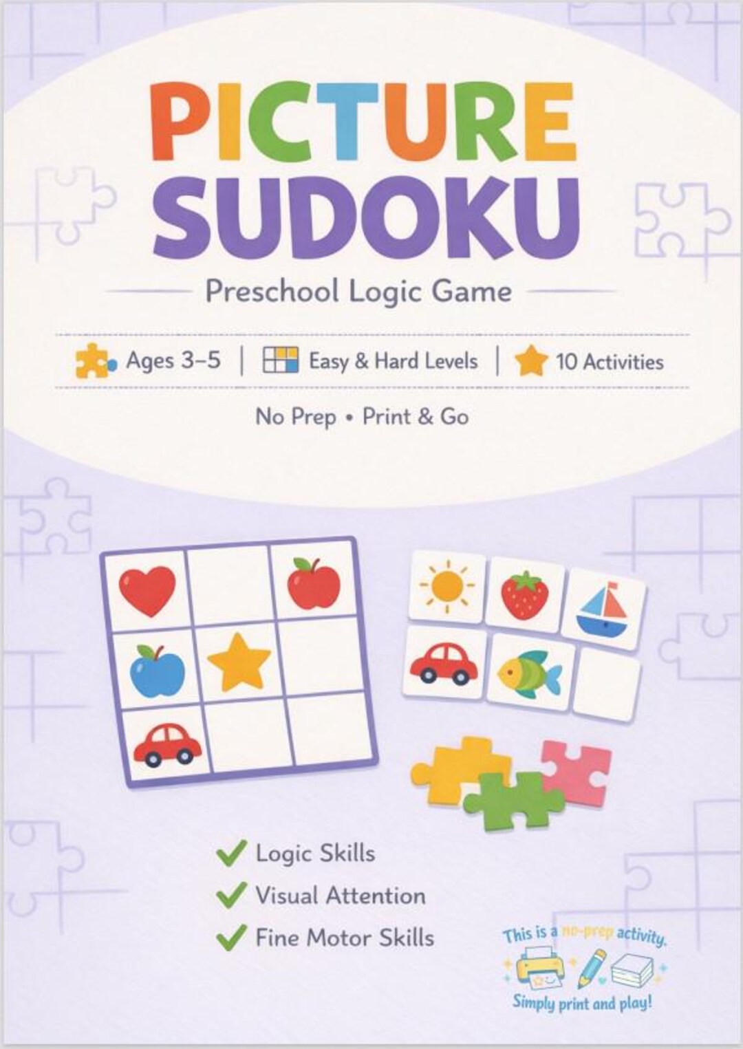 Picture Sudoku Preschool Printable | Easy & Hard Logic Game for Kids ...