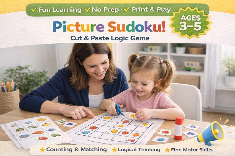 Picture Sudoku Preschool Printable | Easy & Hard Logic Game for Kids ...
