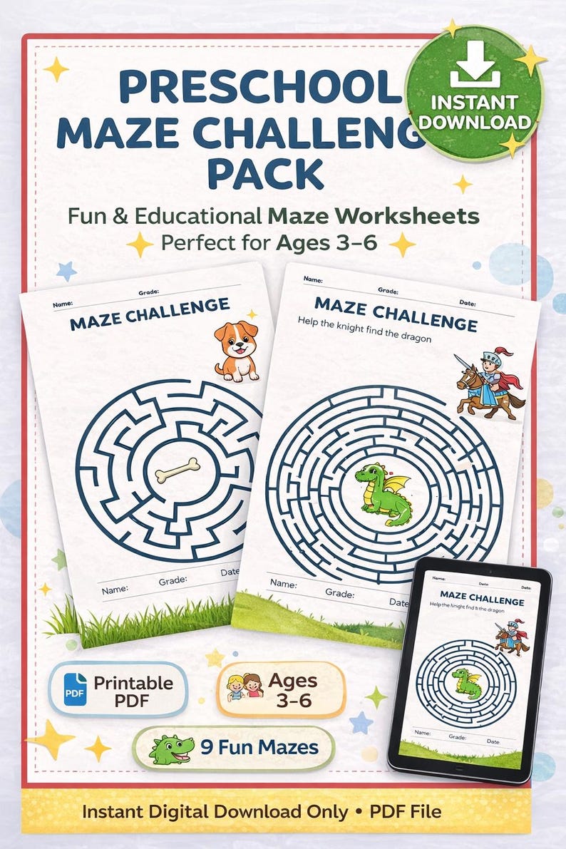Preschool Maze Challenge Printable | Fun Labyrinth Worksheets for Kids ...