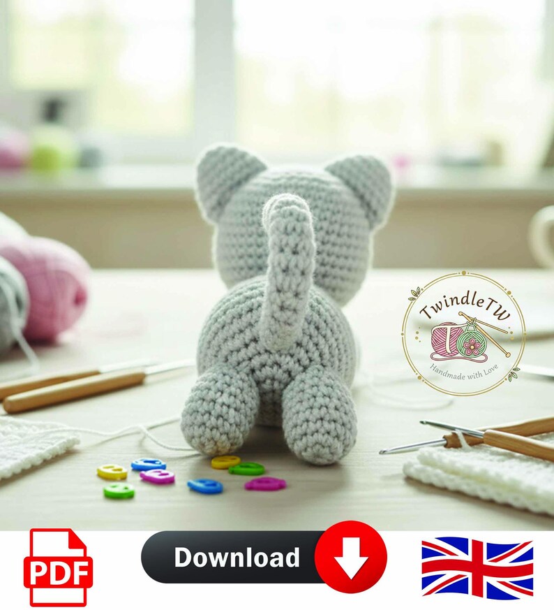 Lying Grey Cat Crochet Pattern PDF, Amigurumi Kitten Doll Tutorial ...