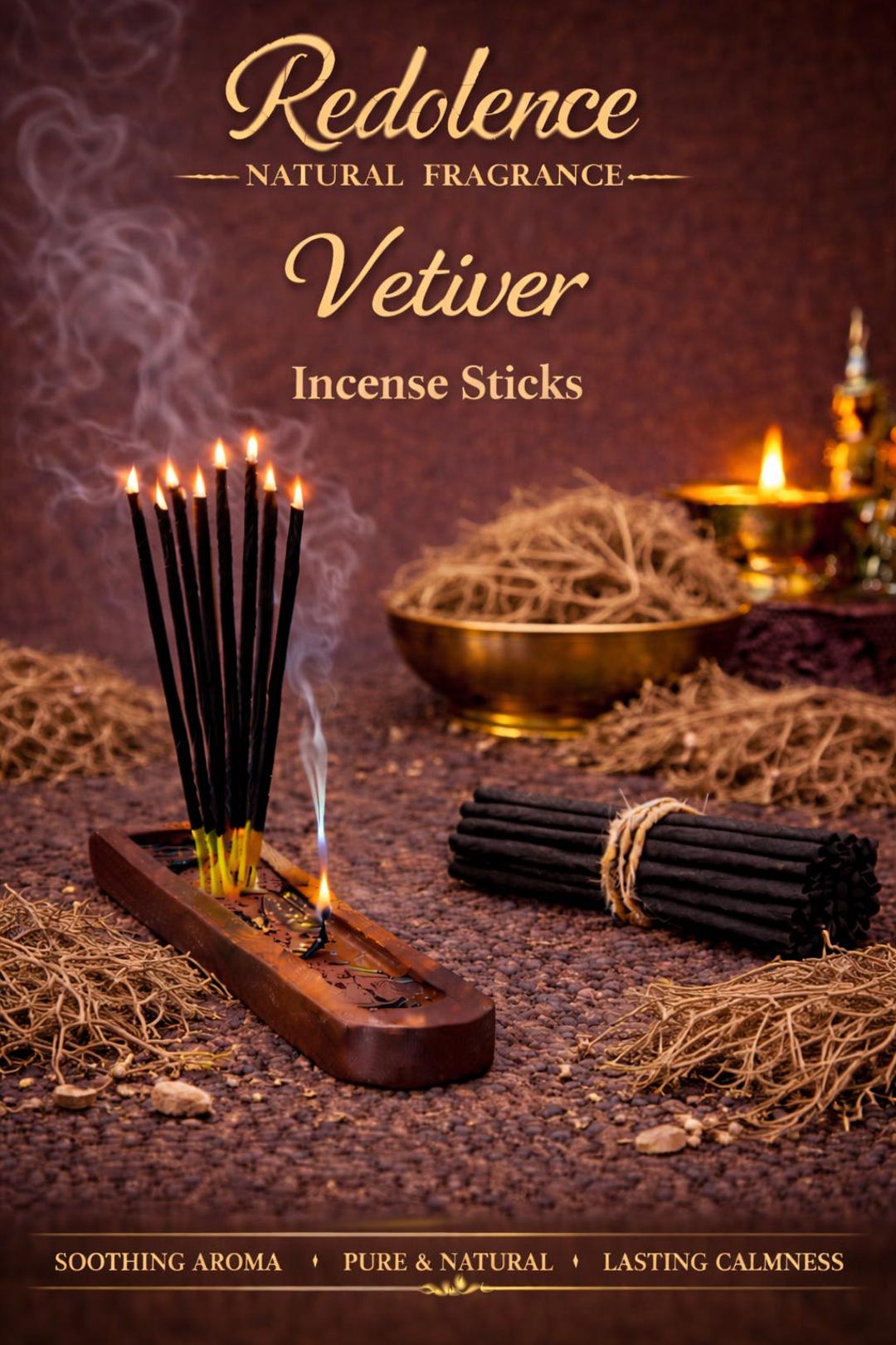 Redolence Vetiver Incense Sticks | Natural Earthy Aroma, Long Lasting ...