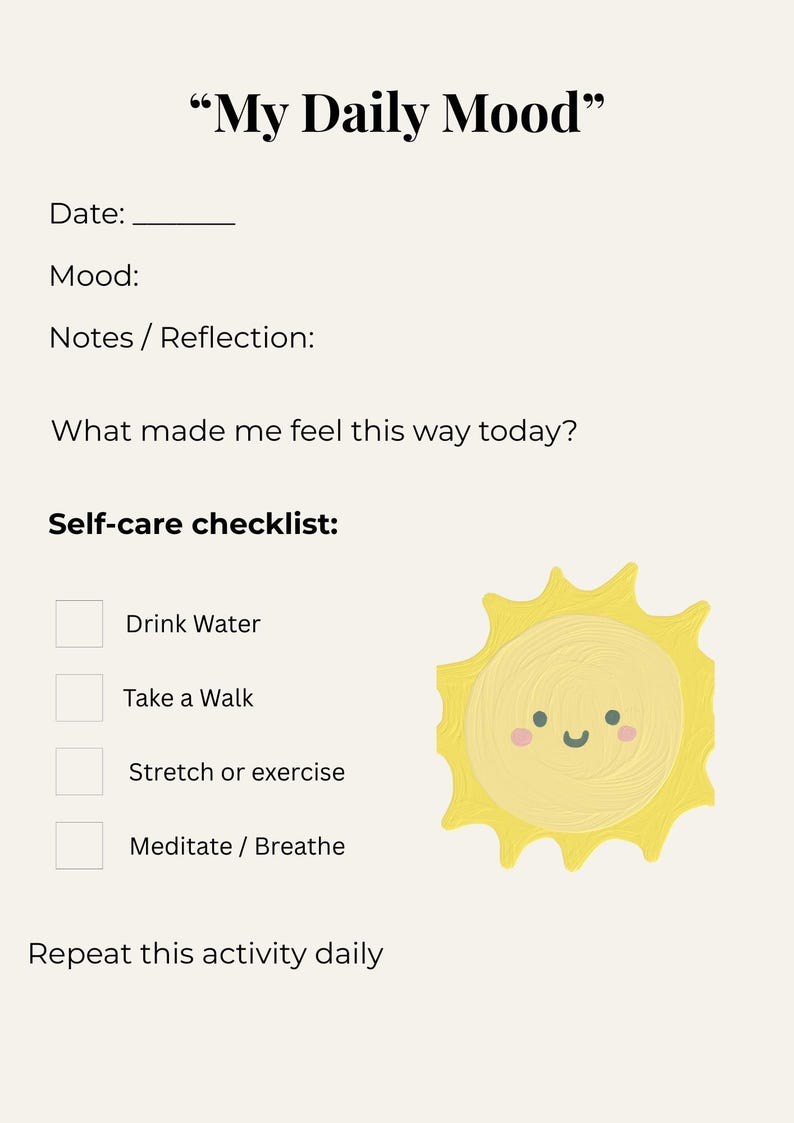 Mood Tracker Printable Mental Health Planner Self Care Journal Anxiety ...