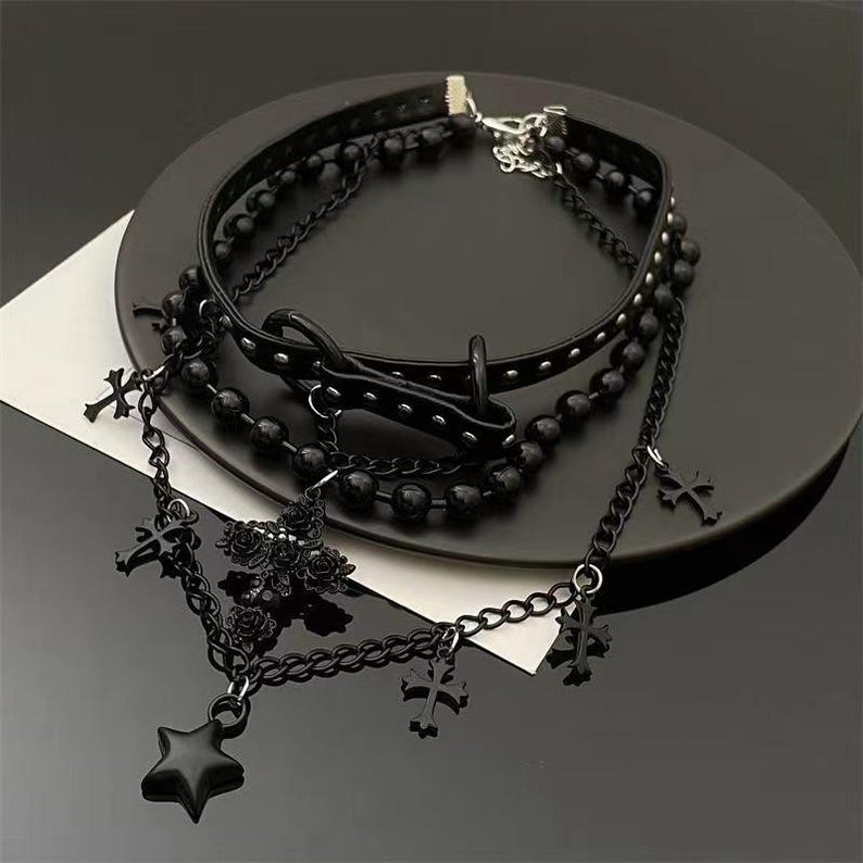 Gothic Layered Choker – Cross & Star, Edgy Punk Jewelry - Etsy