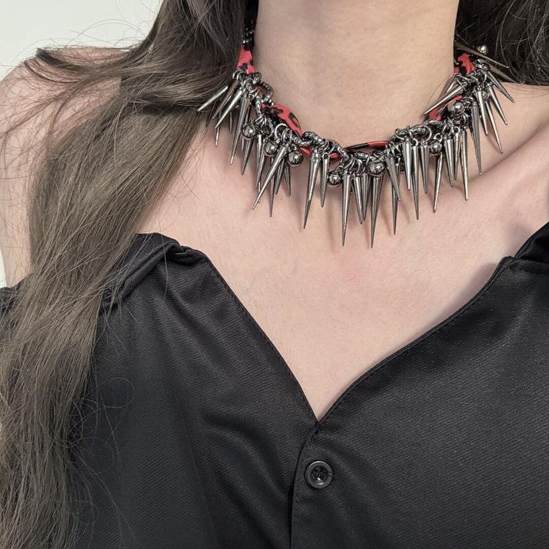 Red Leopard Spike Choker | Gothic Punk Alternative Statement Necklace ...