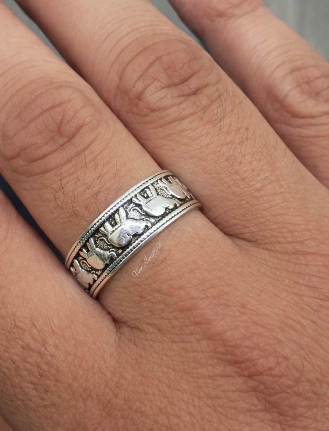 Elephant Band Ring, Sterling Silver Animal Ring, Vintage Elephant Ring ...