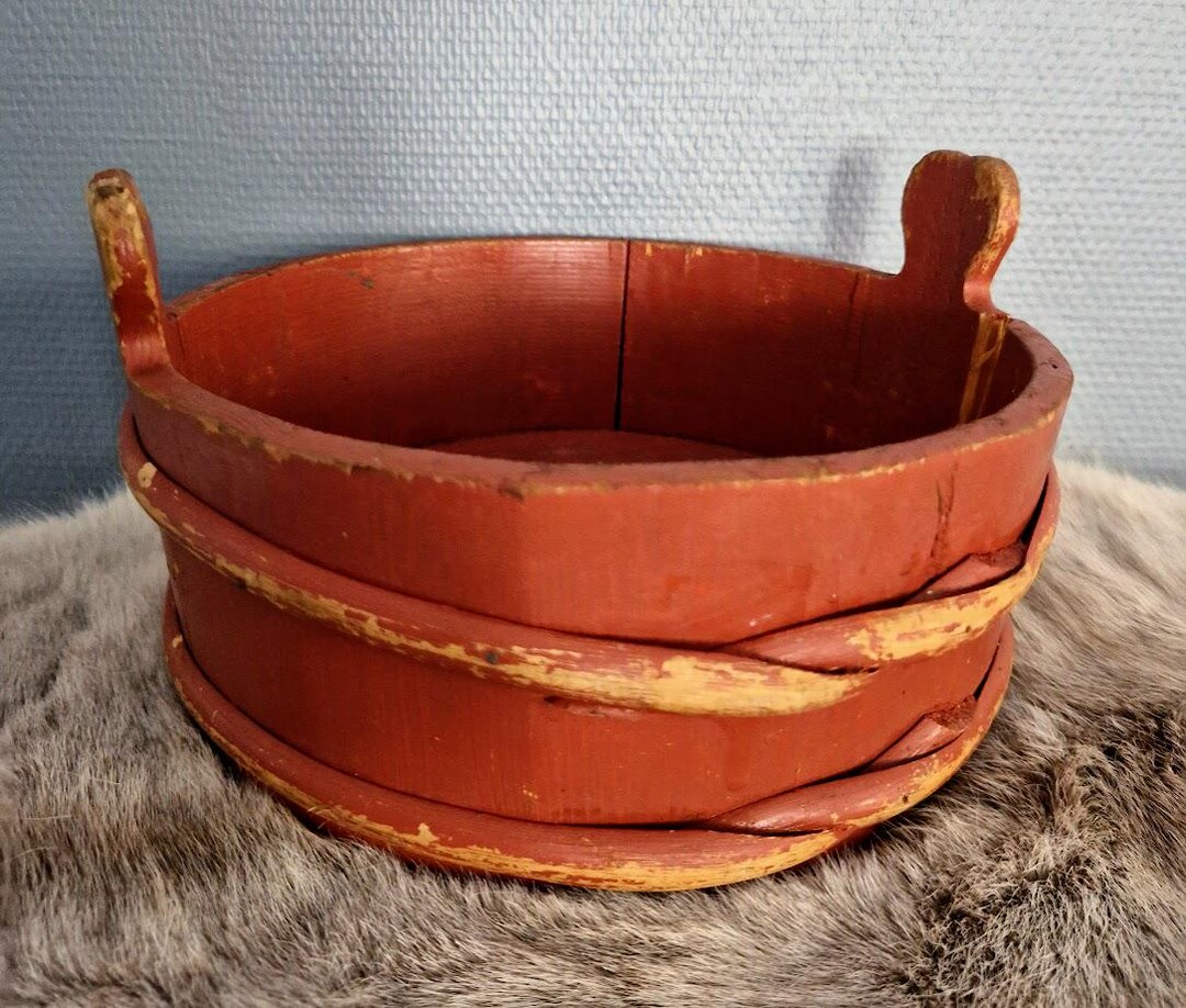 Antique Wooden Bentwood Bucket Planter Firkin Container Original Paint ...