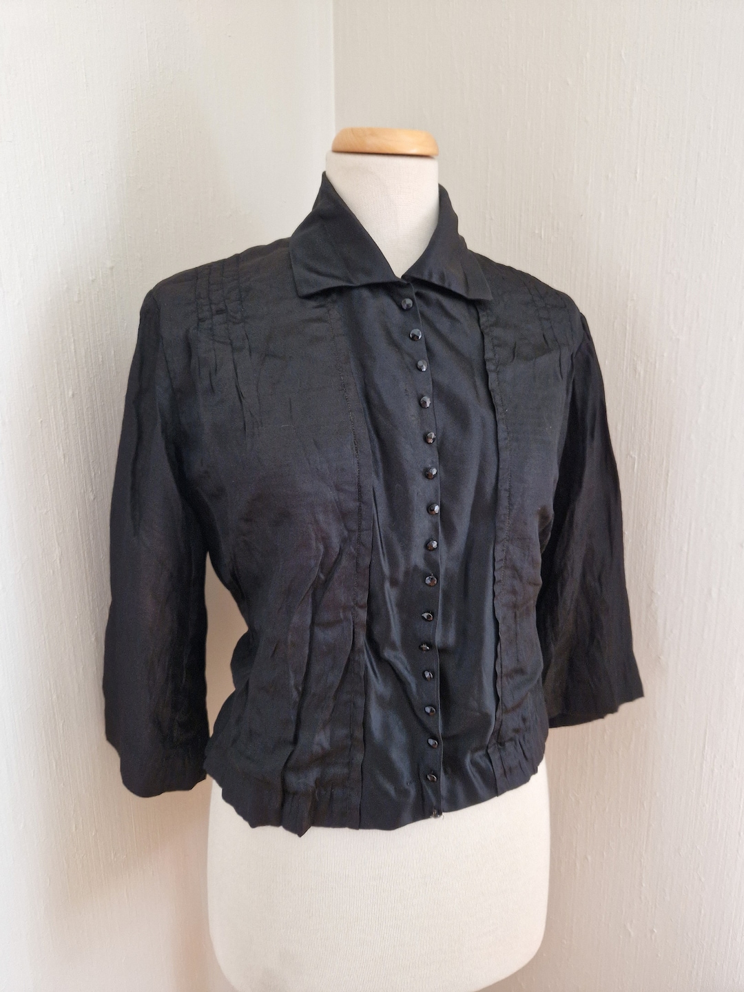 Antique Black Silk Mourning Lace 20s Flapper Edwardian Blouse Jacket ...